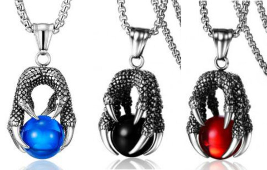 Slaying Dragon Claw Pendant With Red, Blue or Black Sphere Necklace ...
