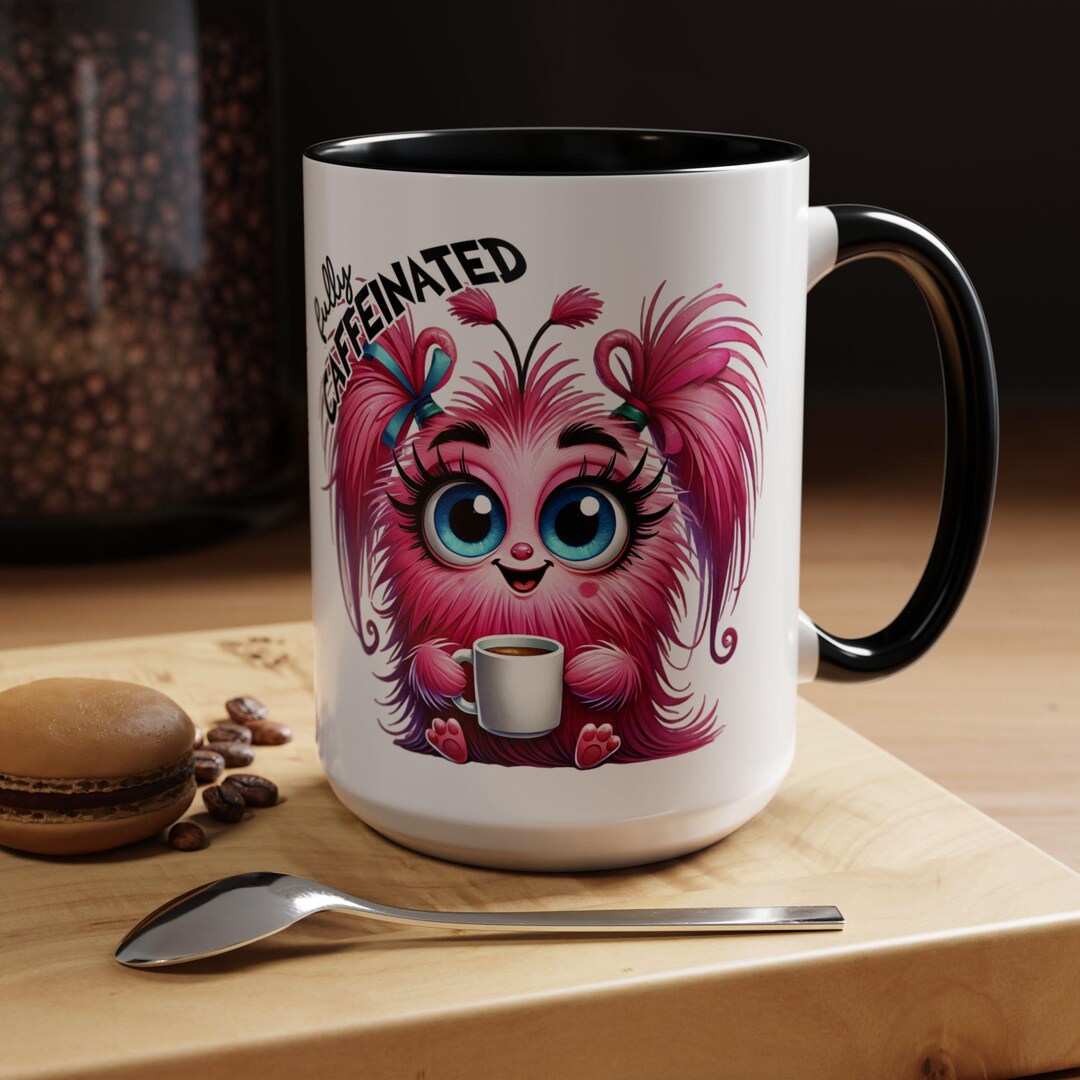 Cute Pink Monster Really Caffeinated Mug | Accent Coffee Mug - Etsy