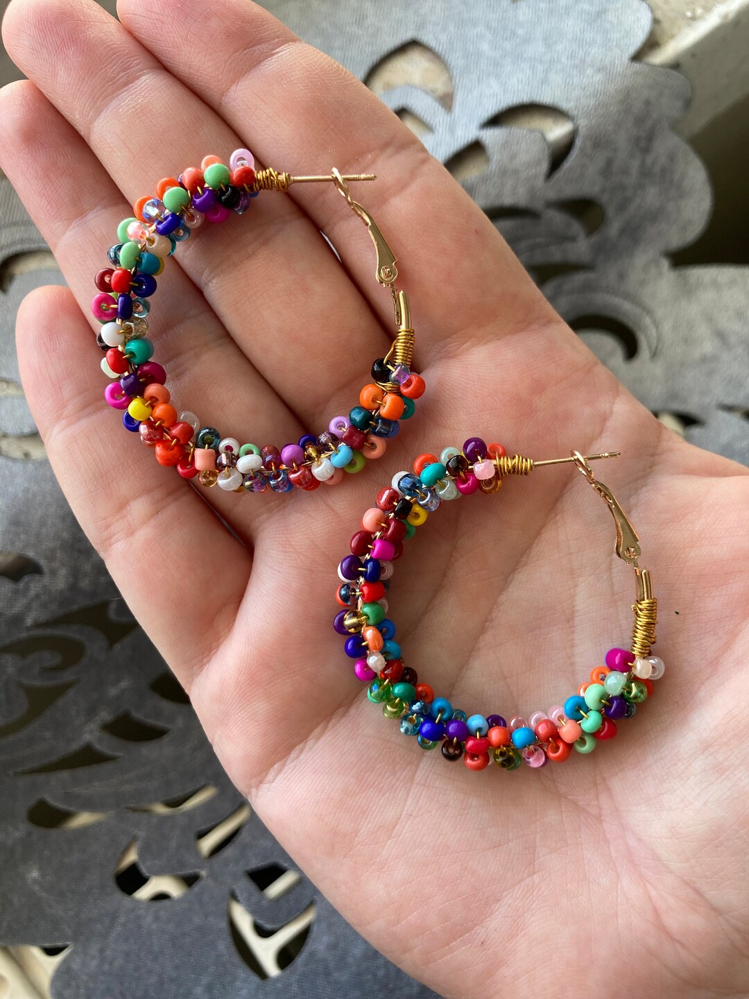 Beautiful Multi Colored Hoops Colorful Small Beaded Earrings Amazing ...
