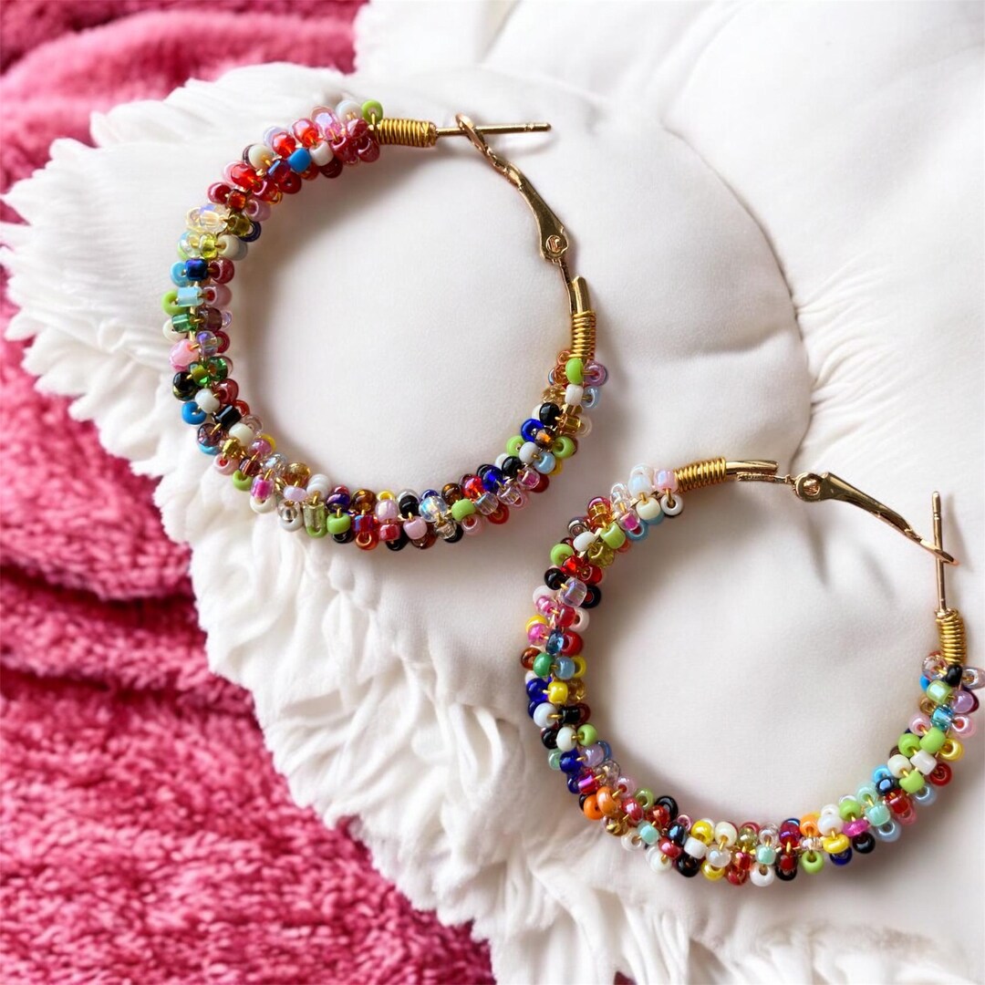 Beautiful Multi Colored Hoops - Colorful Small Beaded Earrings ...