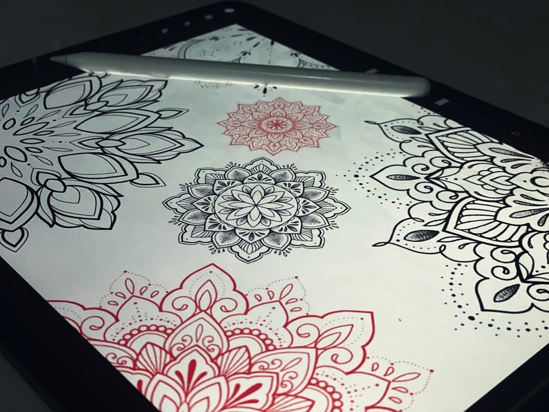 55x Procreate Mandala Stamp Brush Set | Ornamental Tattoo Designs for ...