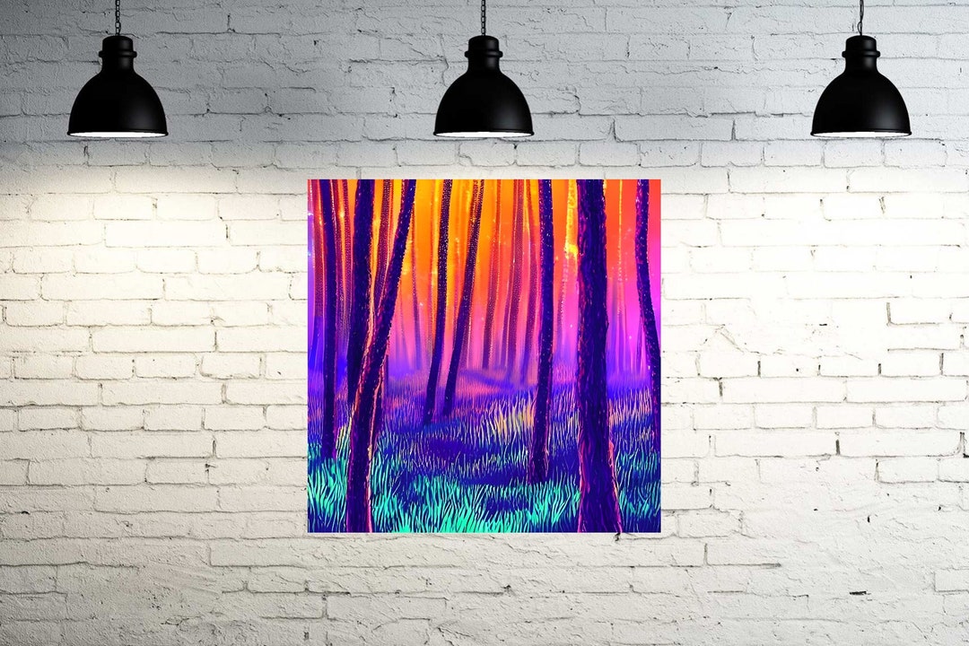 Colorful Forest Poster, Trippy Forest Landscape Print, Tree Lover ...