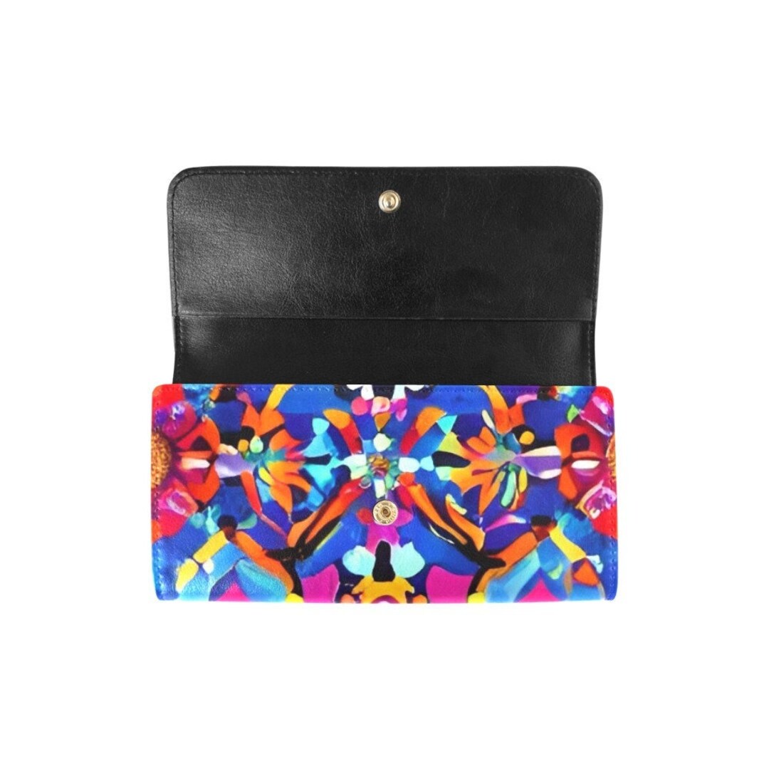 Colorful Women's Trifold Long Clutch Wallet, Colorful Retro Print Women ...