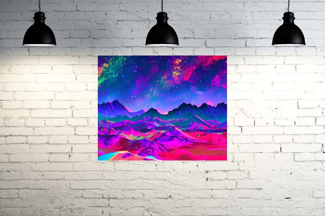 Neon Mountains Poster, Colorful Mountain Wall Art, Yellowstone Poster ...