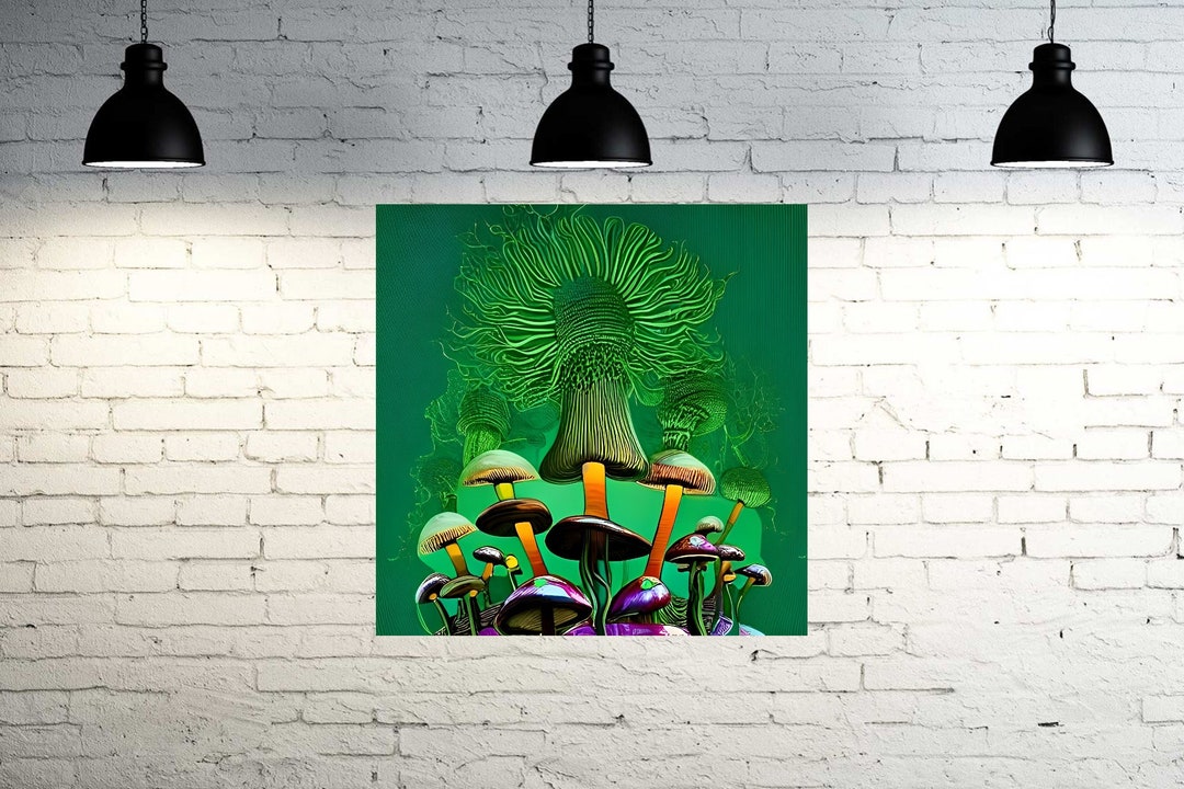 Green Mushroom Poster, Neon Mushroom Room Decor, Neon Shroom Poster ...