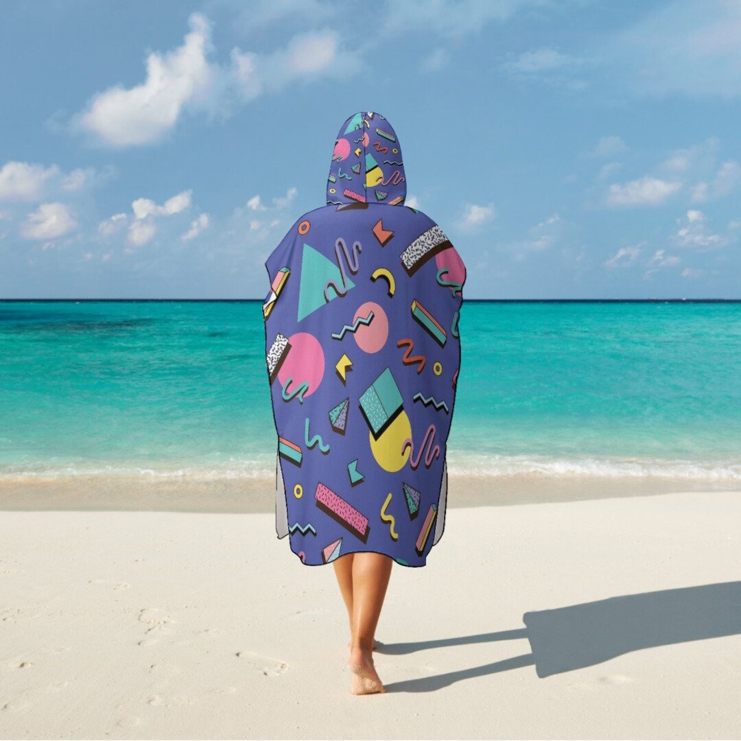 Retro Print Beach Towel, Wearable Beach Towel, Hooded Beach Towel ...