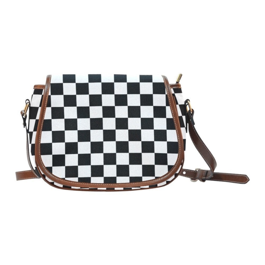 Checkered Purse, Black and White Handbag, Checkered Shoulder Bag, Retro ...