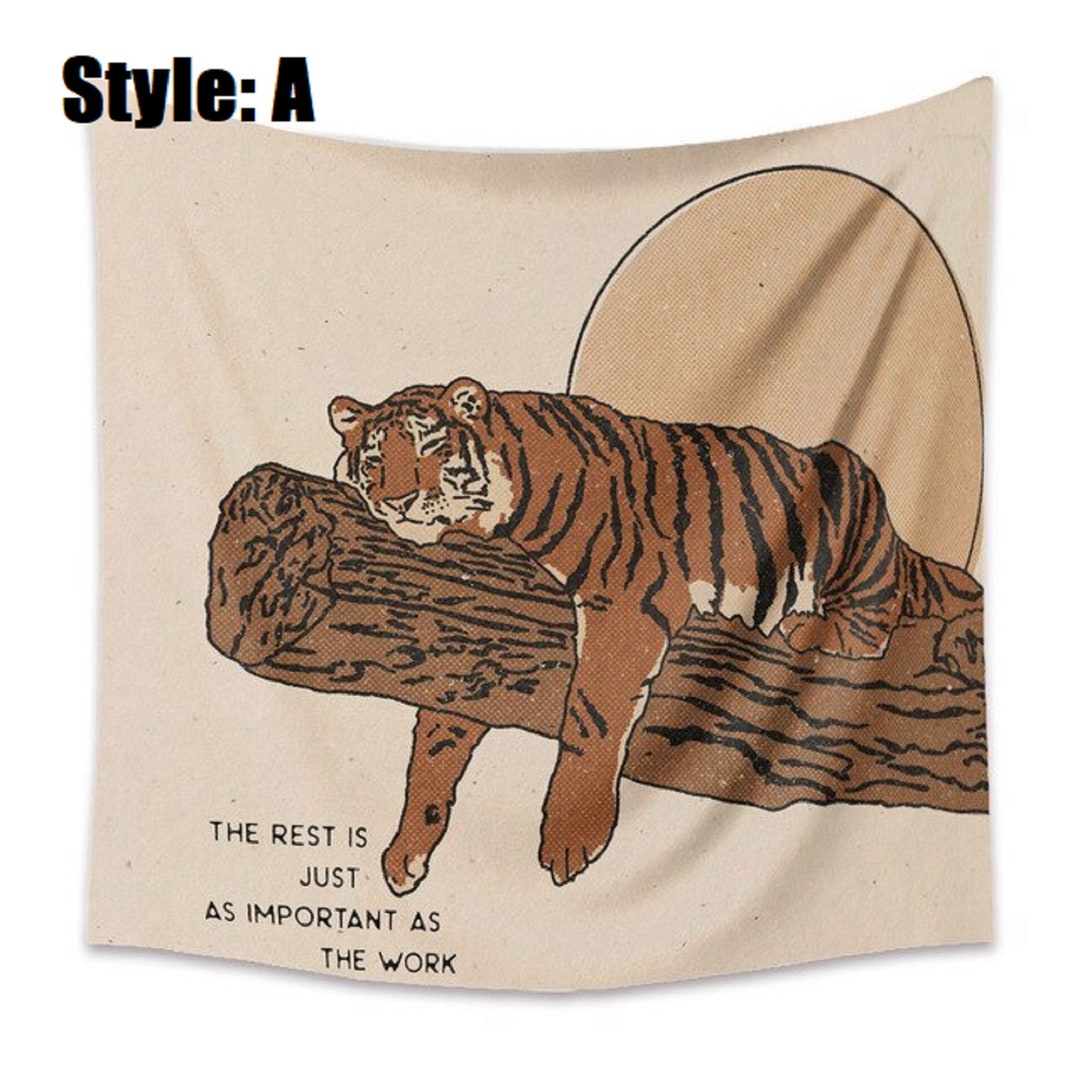 Vintage Aesthetic Sleeping Tiger Wall Tapestry, Wall Hanging Wall Art ...
