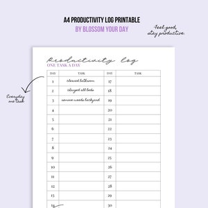 A4 Productivity Log Planner Printable English - Etsy