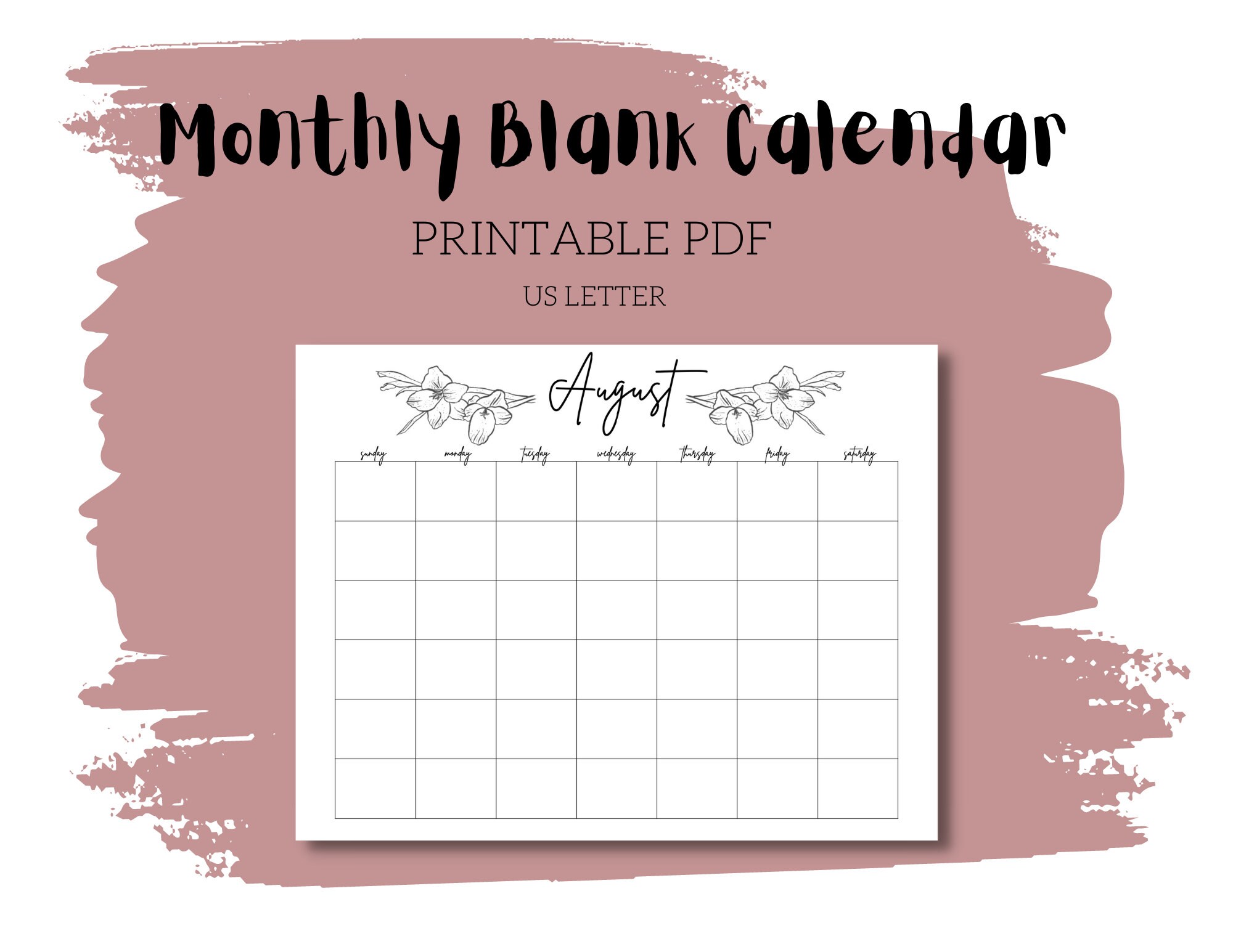 Floral Theme Monthly Blank Calendar - Etsy