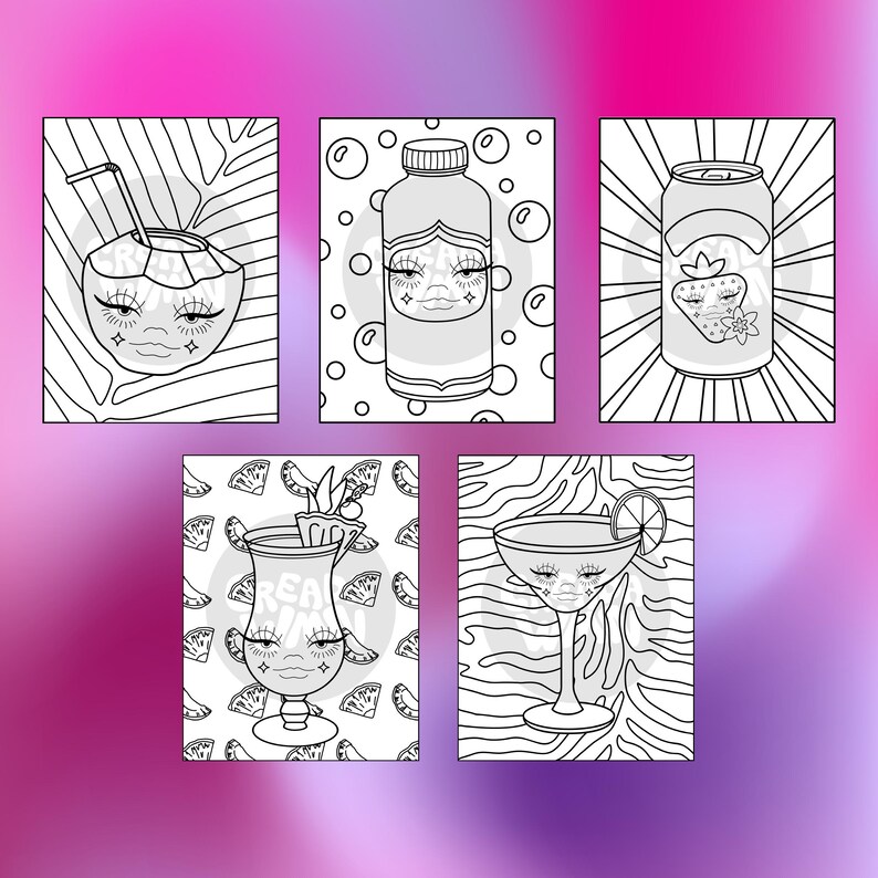 Pretty Drinks Coloring Pages | 10 Bold Designs (digital Printable) - Etsy