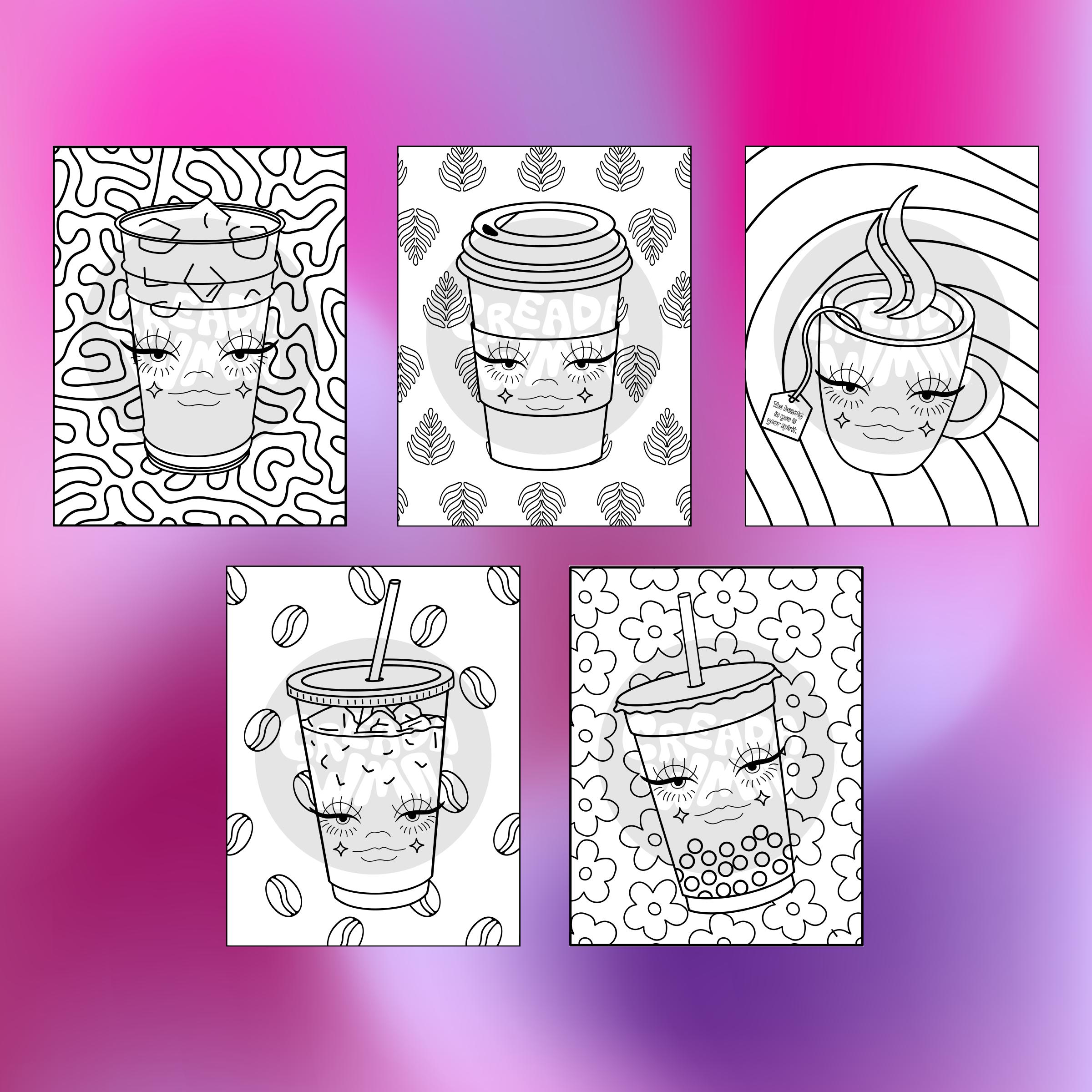 Pretty Drinks Coloring Pages | 10 Bold Designs (digital Printable) - Etsy