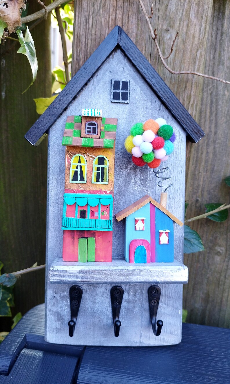 Colorful Wooden Key Holder With Houses and Miniature Animals 3 Key ...