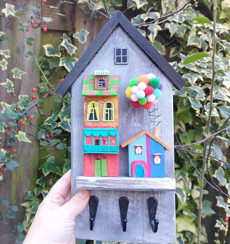 Colorful Wooden Key Holder With Houses and Miniature Animals 3 Key ...