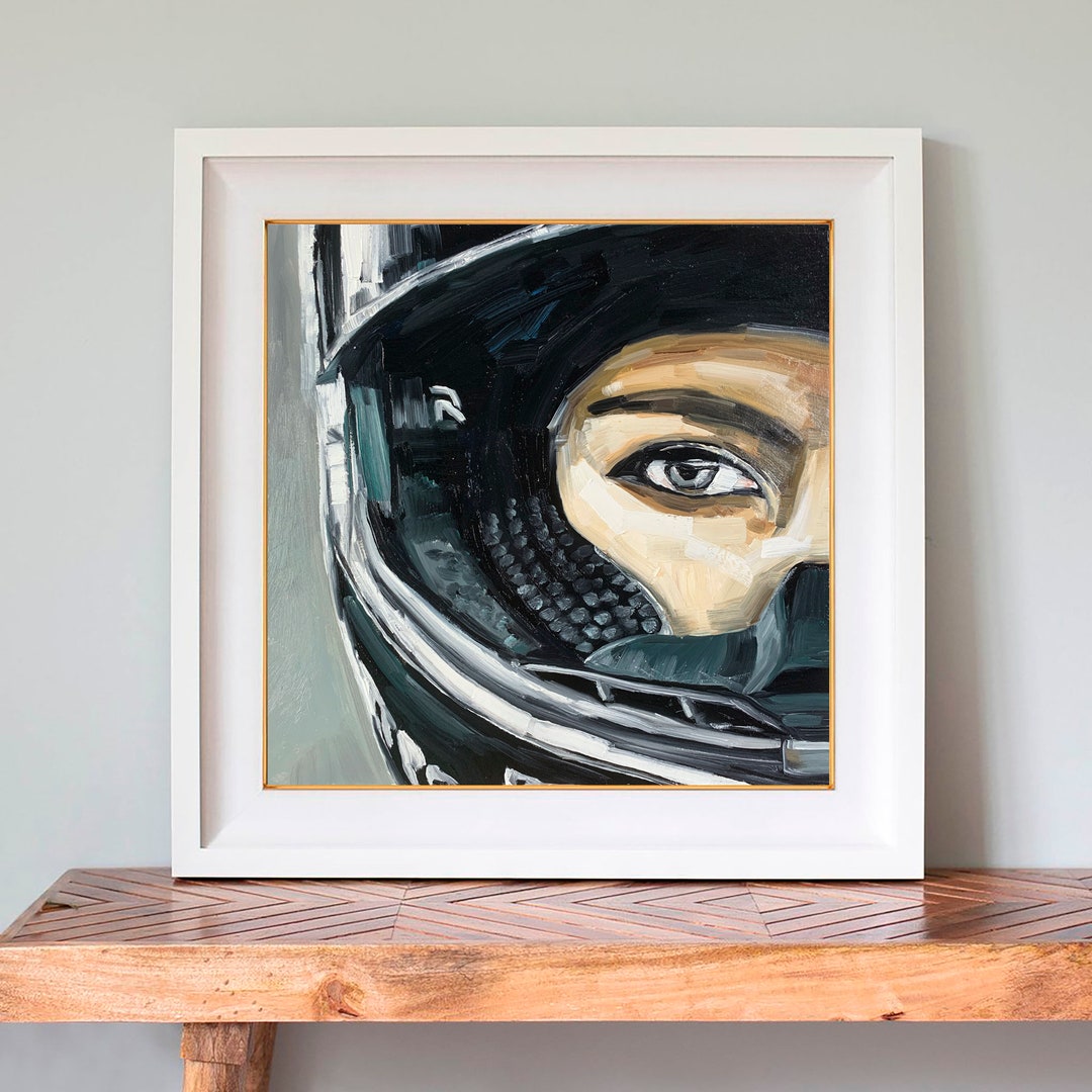 Biker Girl Oil Portrait Painting Speed Racer Art Dark Portrait - Etsy
