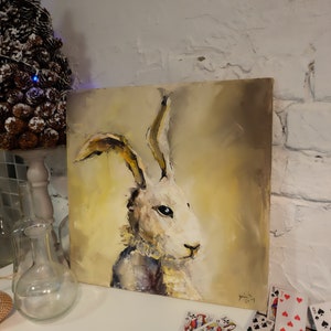 Rabbit Original Painting March Rabbit Wall Art Alice Wonderland ...