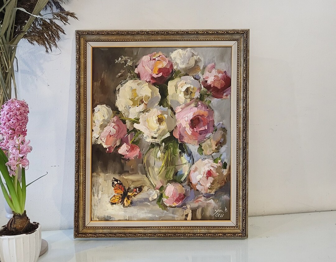 Rosa Pfingstrosen Original Ölgemälde Pfingstrose original Kunst Pfingstrose Wand Kunst Blumen ...