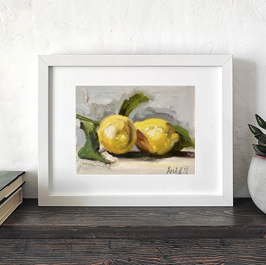 Lemon Art Small Oil Painting Still Life Painting With Lemons Fruit ...