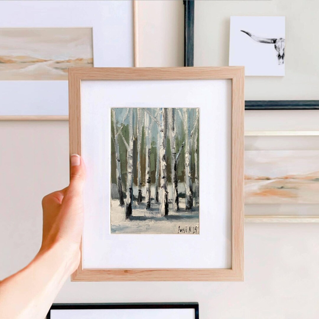 Birch Tree Mini Oil Painting on Canvas Original Winter Landscape Forest ...