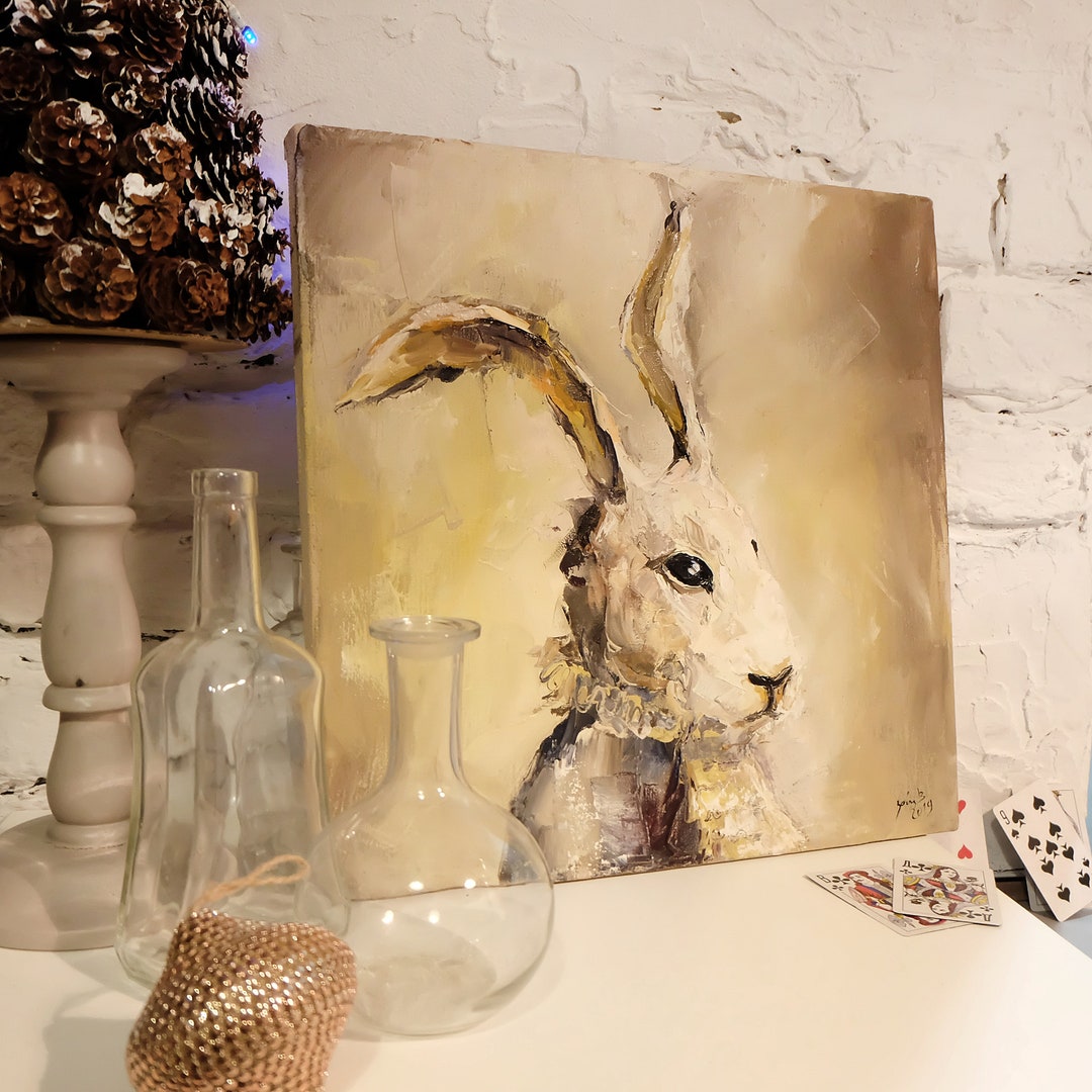 Rabbit Original Painting March Rabbit Wall Art Alice Wonderland ...