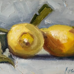 Lemon Art Small Oil Painting Still Life Painting With Lemons Fruit ...