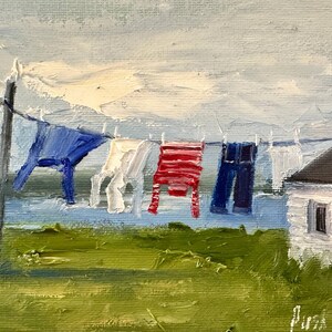 Clothesline Coastal Oil Painting Laundry Room Art Small Format Art ...