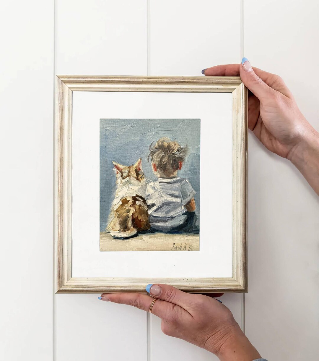 Boy and Cat Portrait Oil Painting on Canvas Calico Cat Original ...