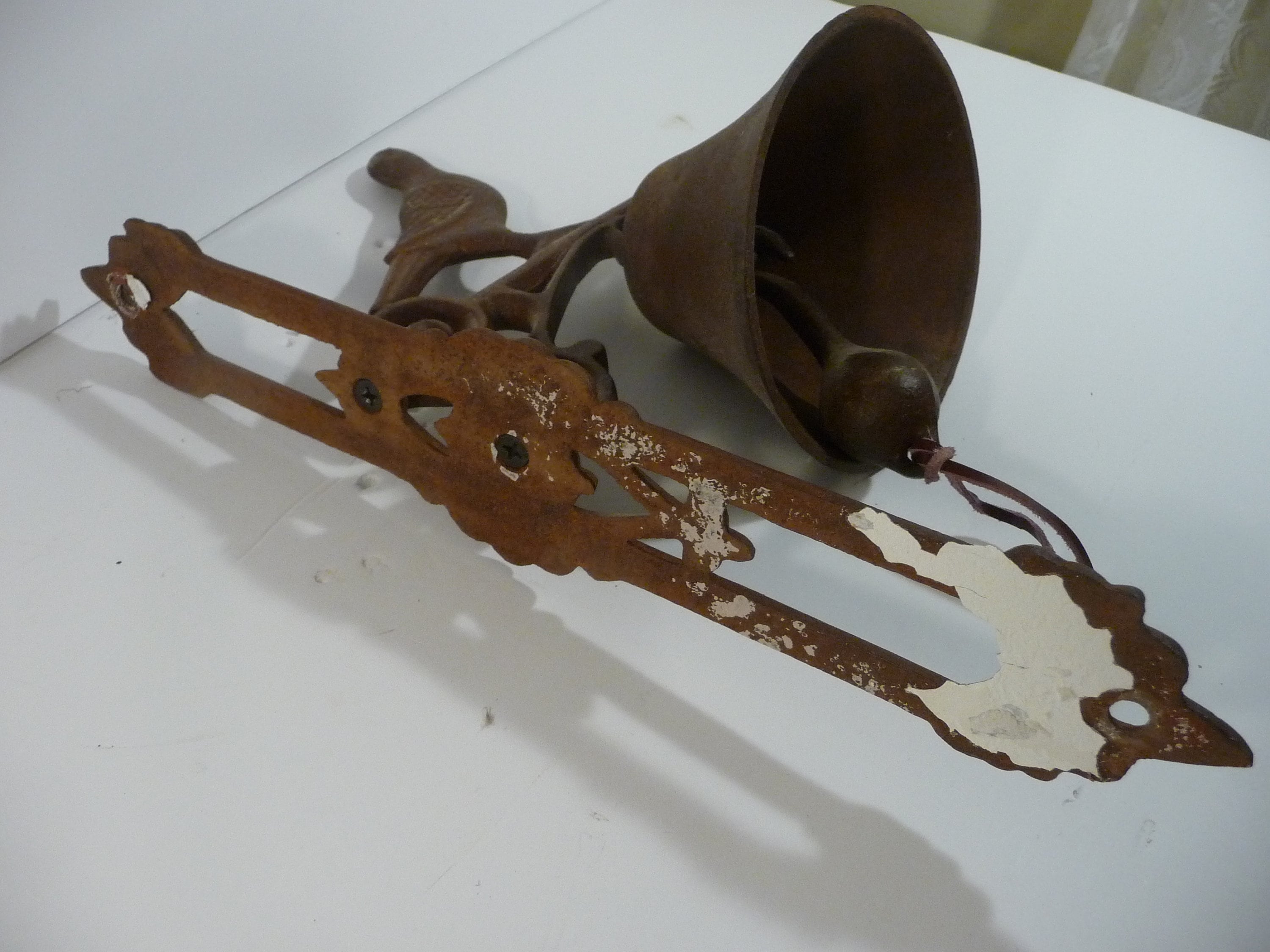 Vintage Cast Iron Mounted Bell With Bird, Garden Bell, Old Farm Bell ...
