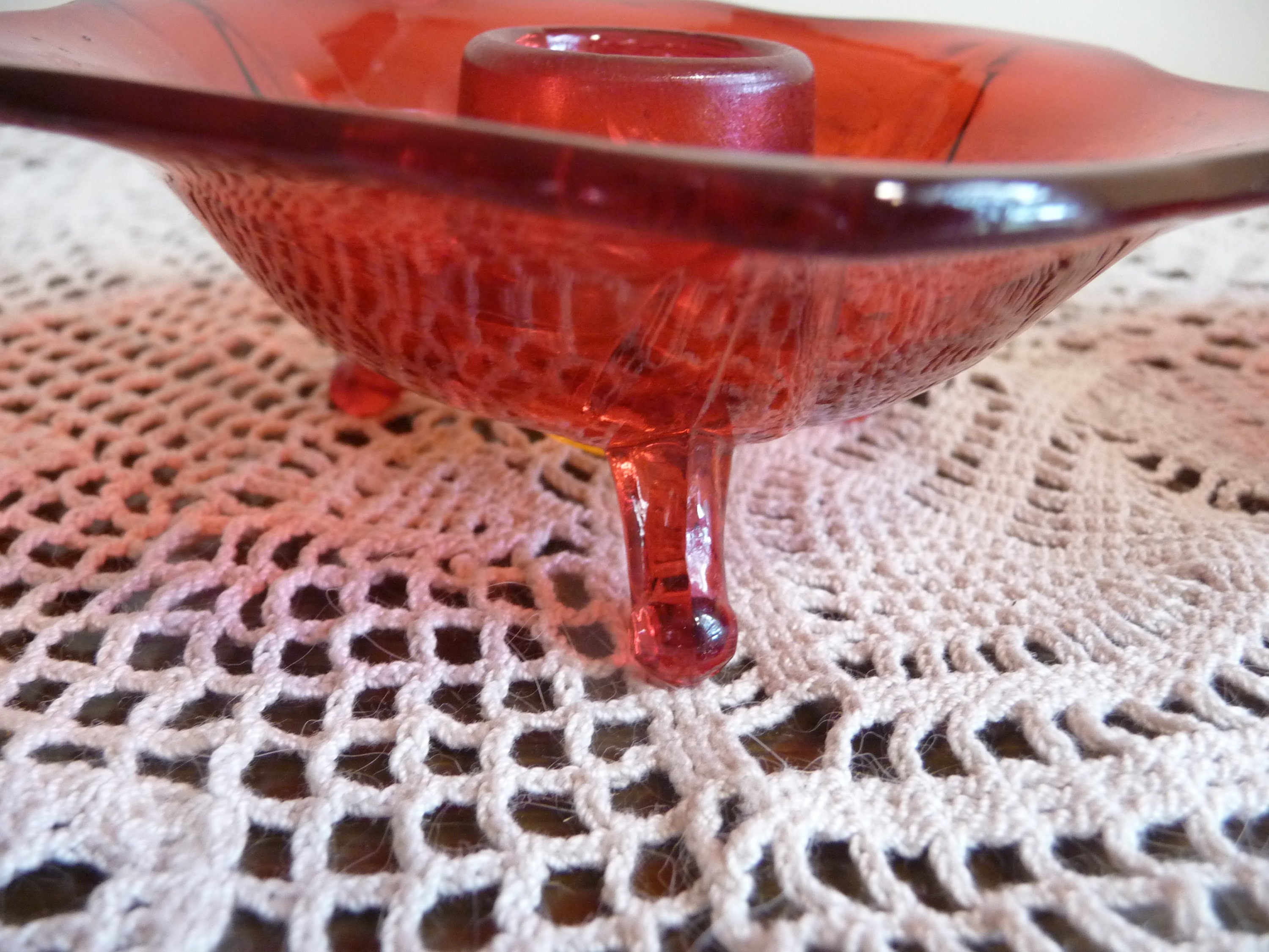 Pair Fenton Dark Amberina, Three Footed Candlestick Holders, Fenton ...