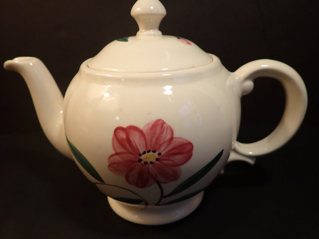 Shawnee Ceramic Teapot, Hand Painted Dark Pink Flowers, Vintage Kitchen ...