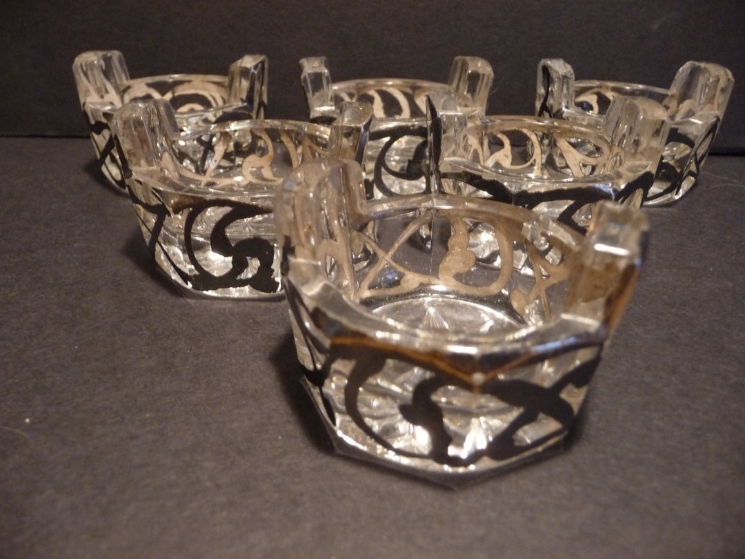 Vintage Set of 6 Glass and Sterling Silver Salt Dips, Sterling Salt ...