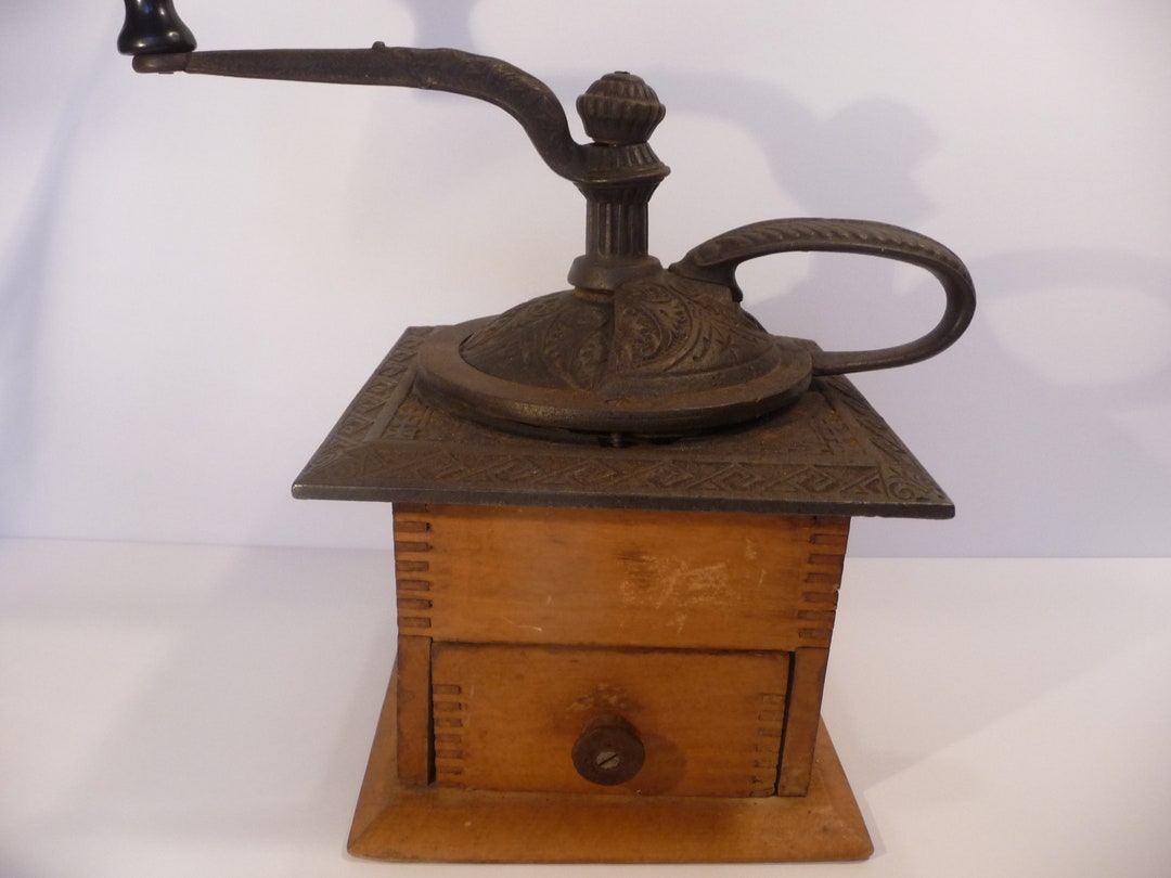 Antique Hand Crank Coffee Grinder Mill Cast Iron and Wood - Etsy