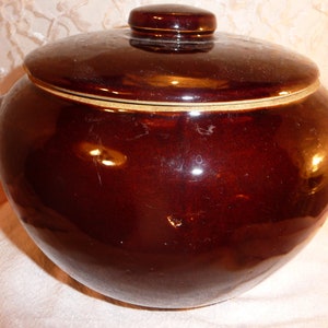 Vintage Bean Pot USA Pottery, Brown Stoneware Pot, With Lid, Crock Pot ...
