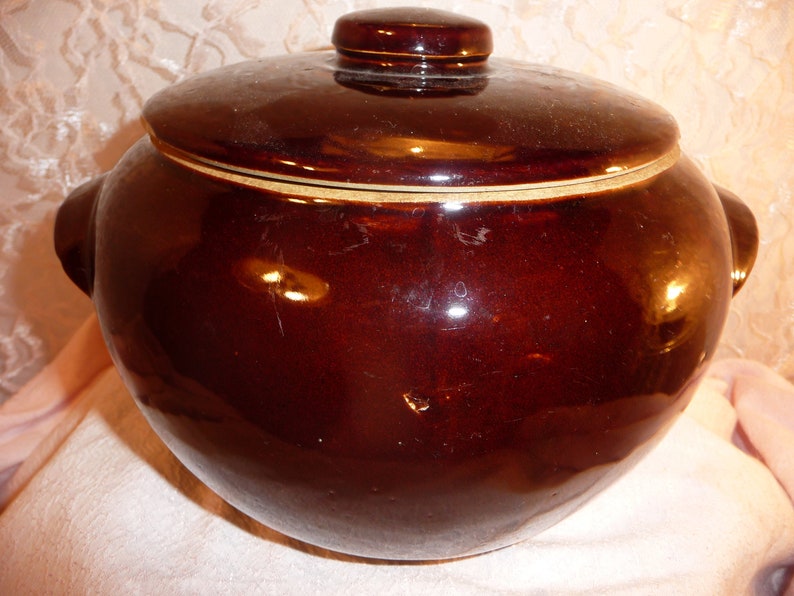Vintage Bean Pot USA Pottery, Brown Stoneware Pot, With Lid, Crock Pot ...