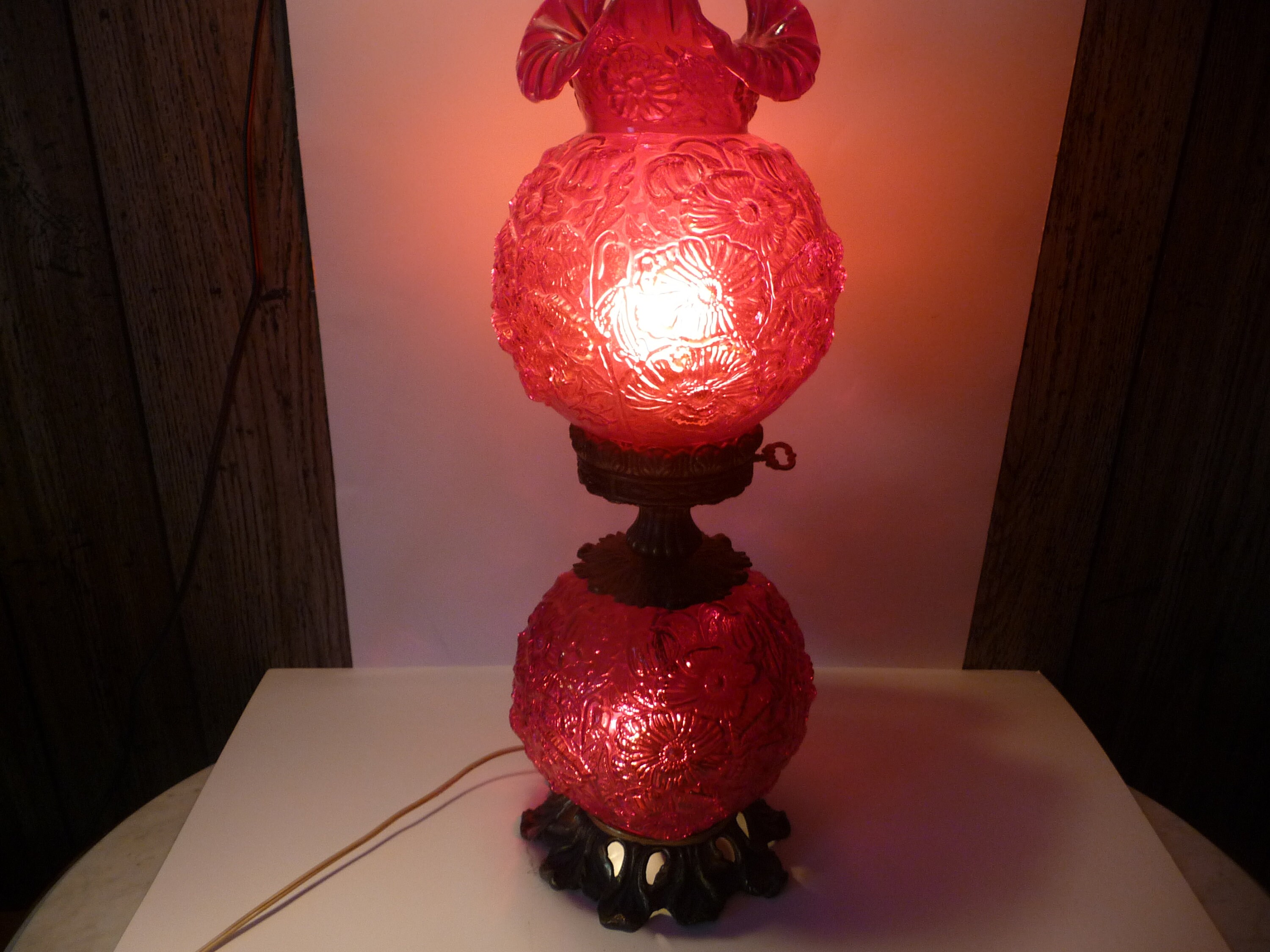 Fenton Ruby Red Poppy Gone With the Wind Lamp, Fenton Lamp, Gone With ...