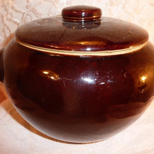 Vintage Bean Pot USA Pottery, Brown Stoneware Pot, With Lid, Crock Pot ...