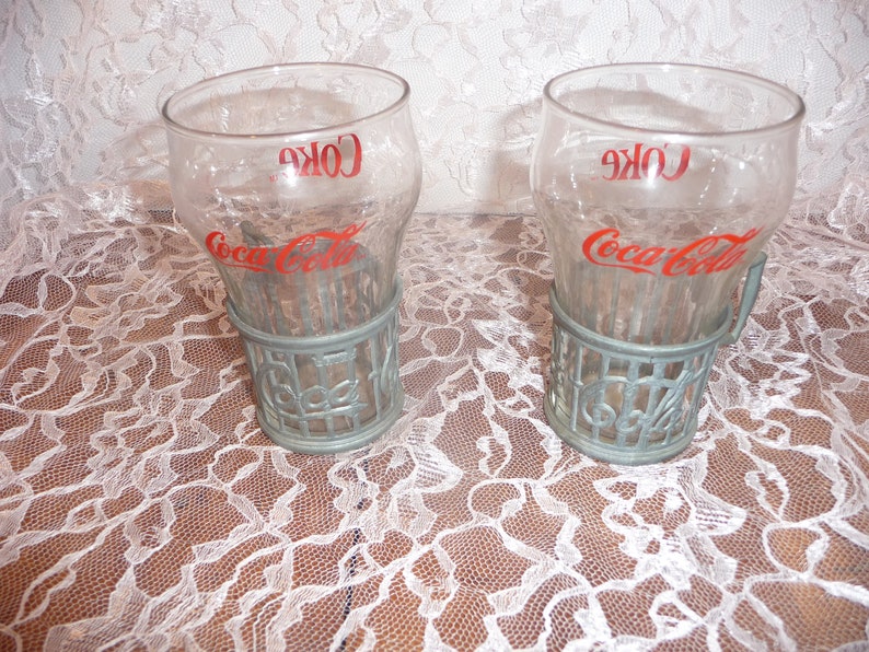 Vintage 1985 Coca Cola Soda Fountain Glasses With Metal Holders ...
