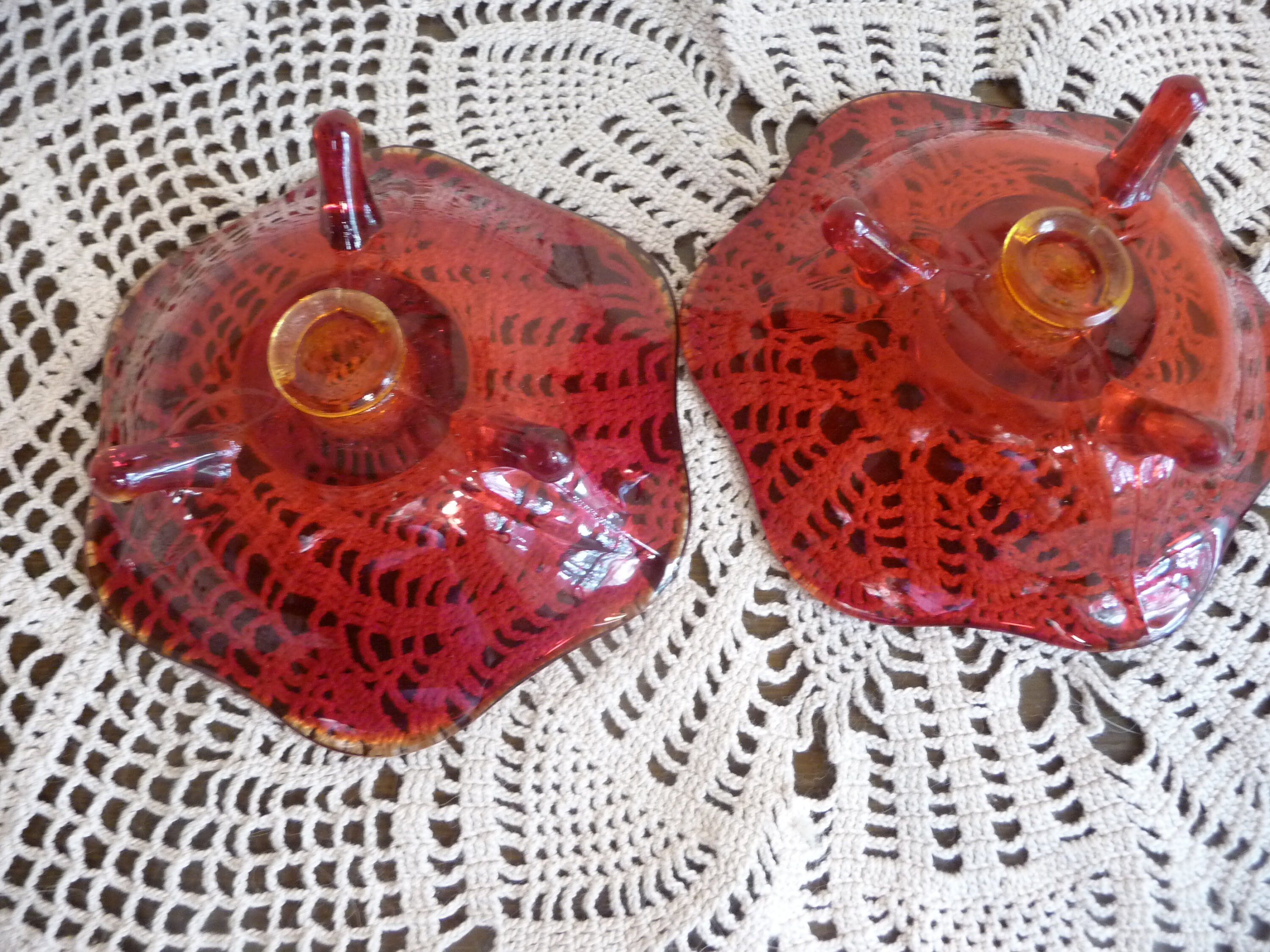 Pair Fenton Dark Amberina, Three Footed Candlestick Holders, Fenton ...