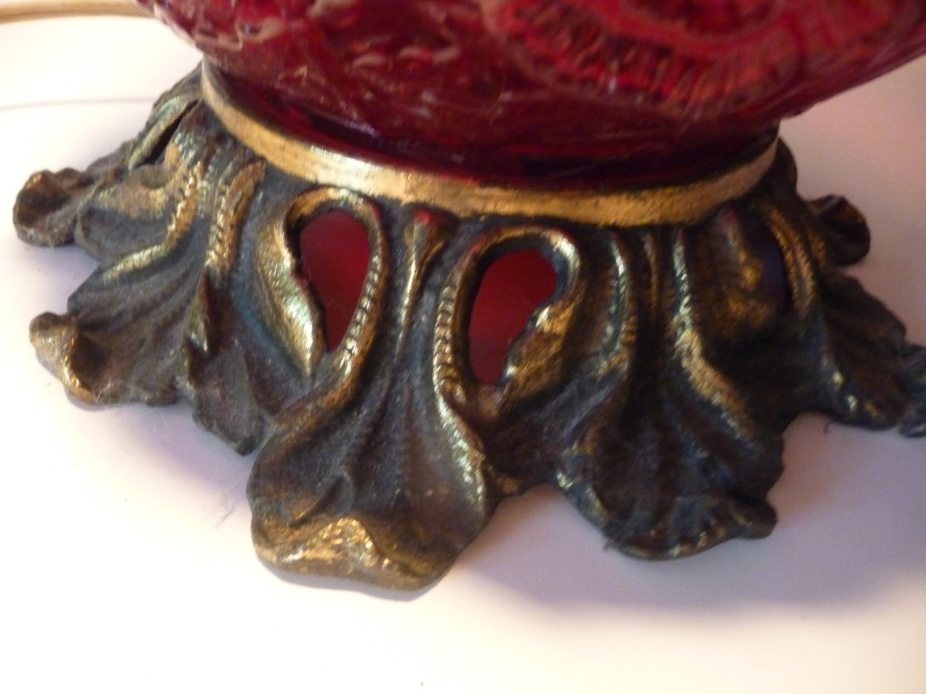 Fenton Ruby Red Poppy Gone With the Wind Lamp, Fenton Lamp, Gone With ...