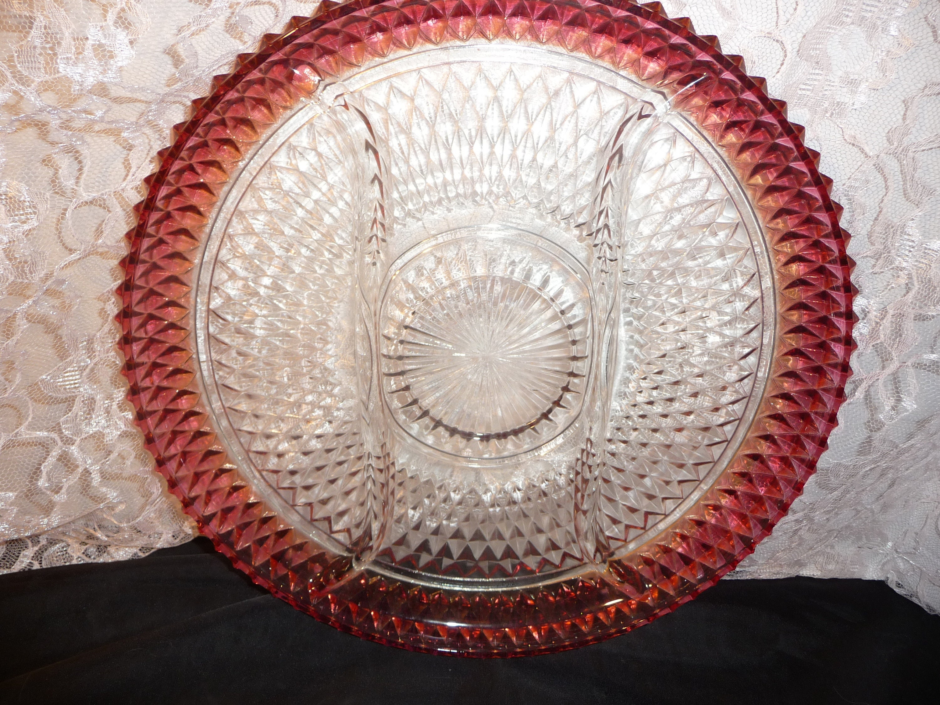 Vintage Indiana Glass Ruby Red Diamond Point 3-part Serving Platter - Etsy