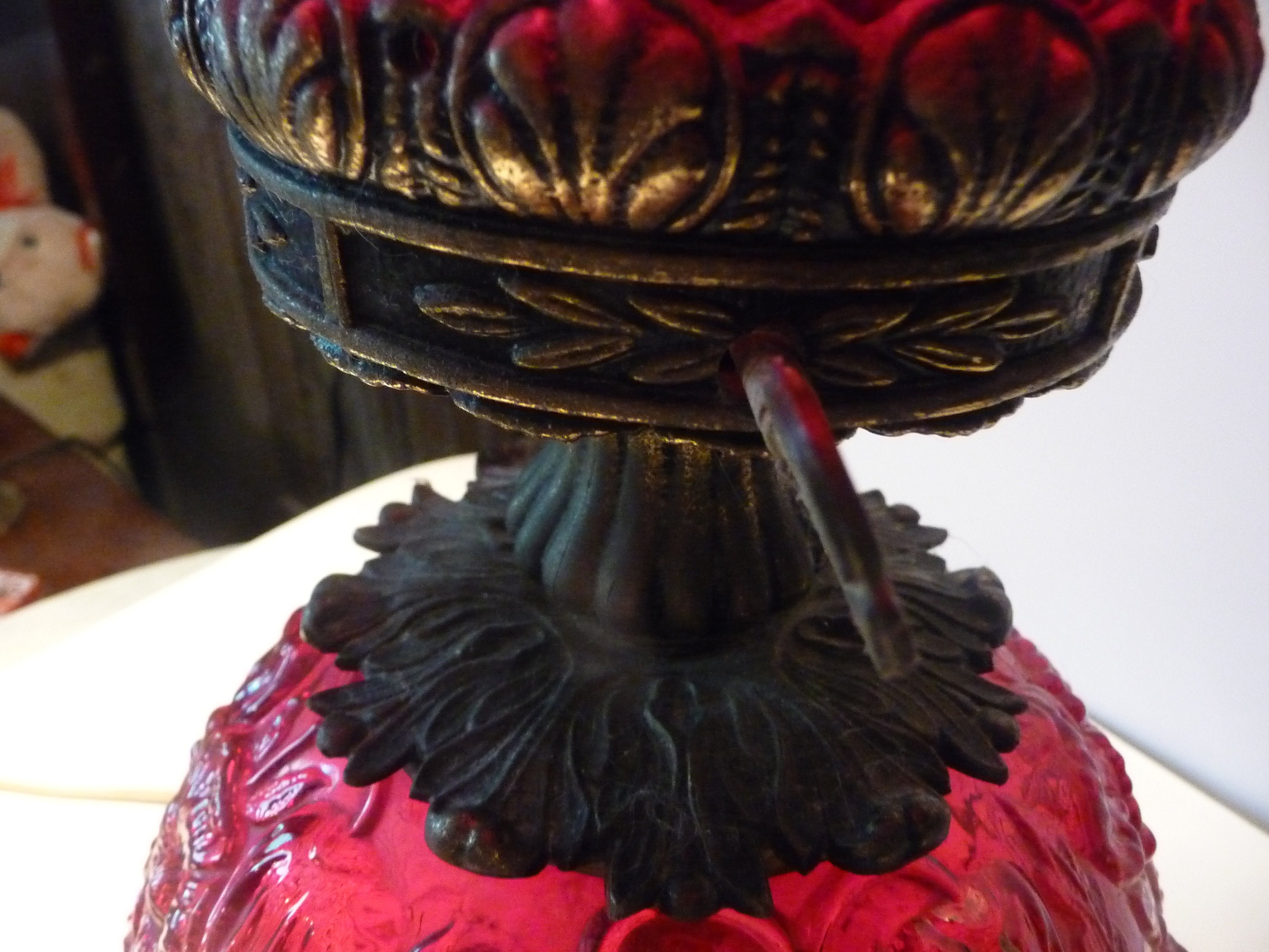 Fenton Ruby Red Poppy Gone With the Wind Lamp, Fenton Lamp, Gone With ...
