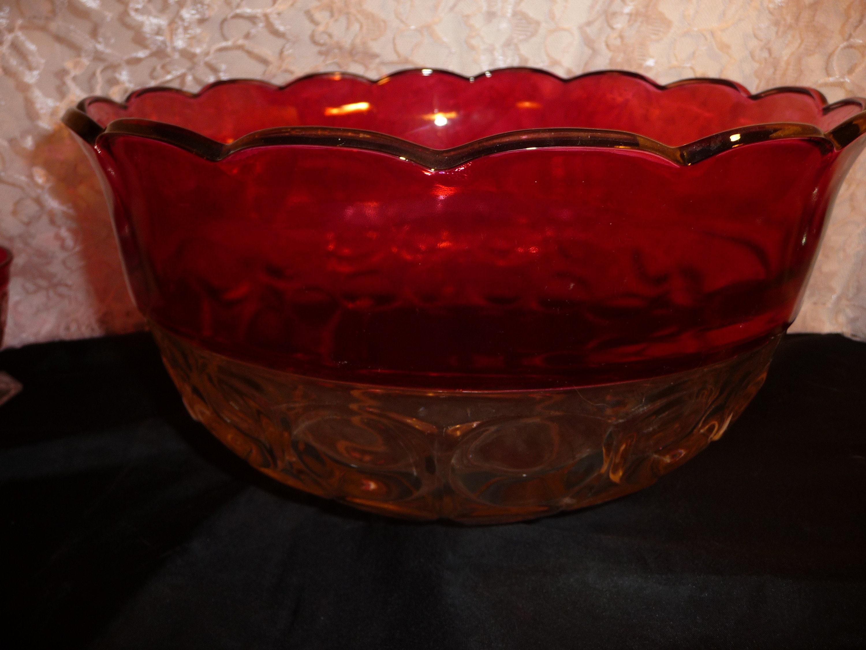 Vintage Indiana Glass Ruby Red Thumb Print Punch Bowl With - Etsy