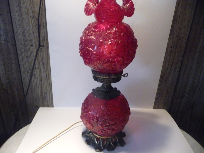 Fenton Ruby Red Poppy Gone With the Wind Lamp, Fenton Lamp, Gone With ...