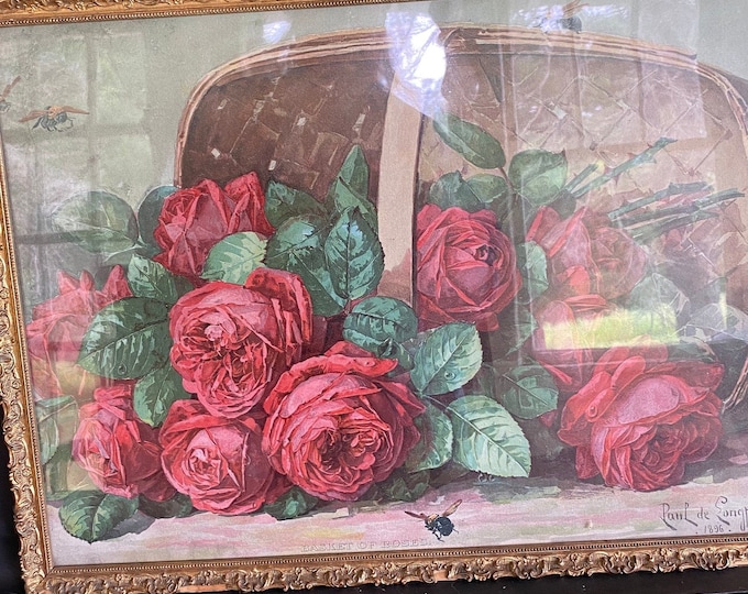 Paul De Longpre Basket of Roses 1896 Picture in Gold Wood Frame, Basket ...