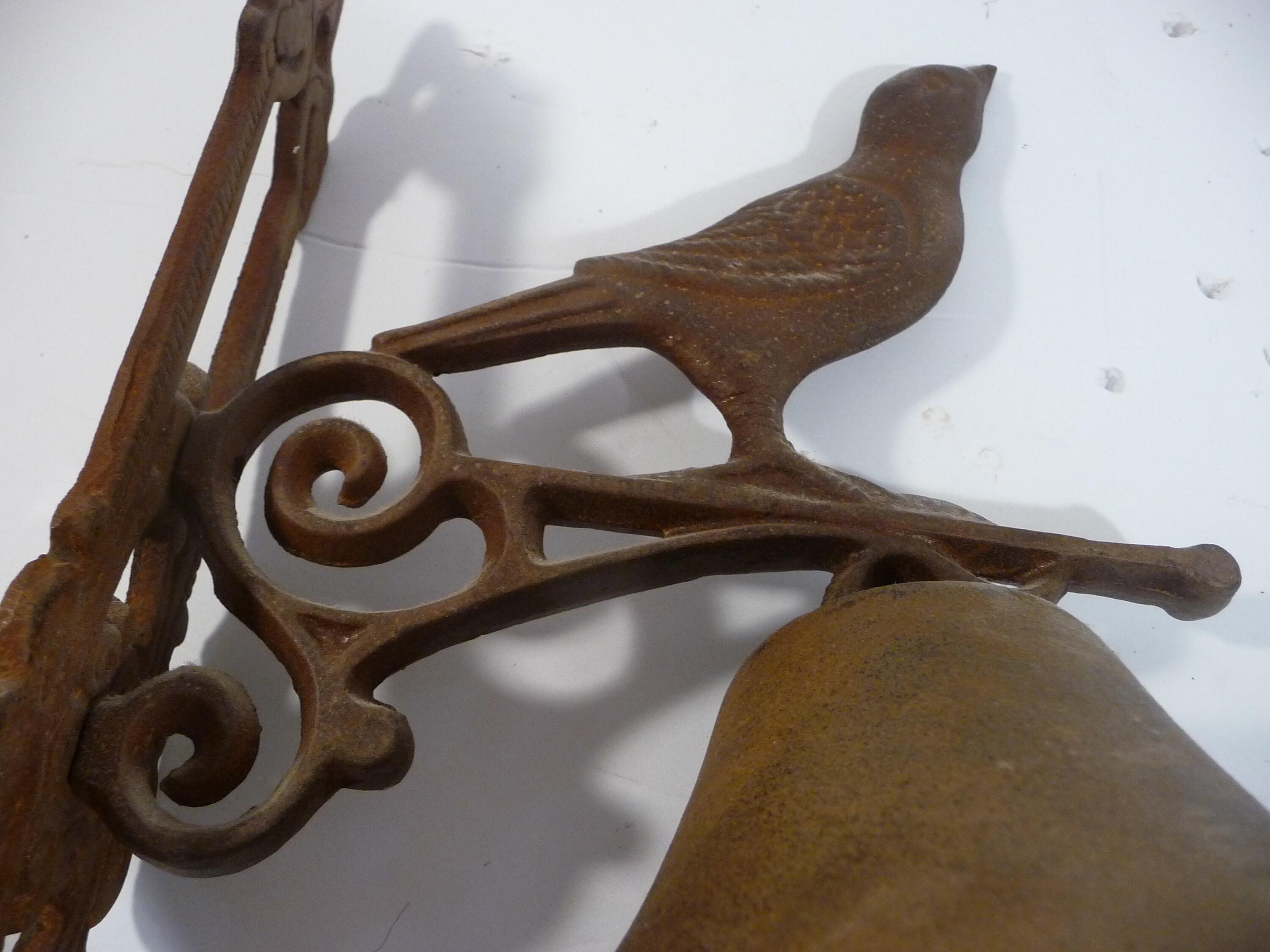 Vintage Cast Iron Mounted Bell With Bird, Garden Bell, Old Farm Bell ...