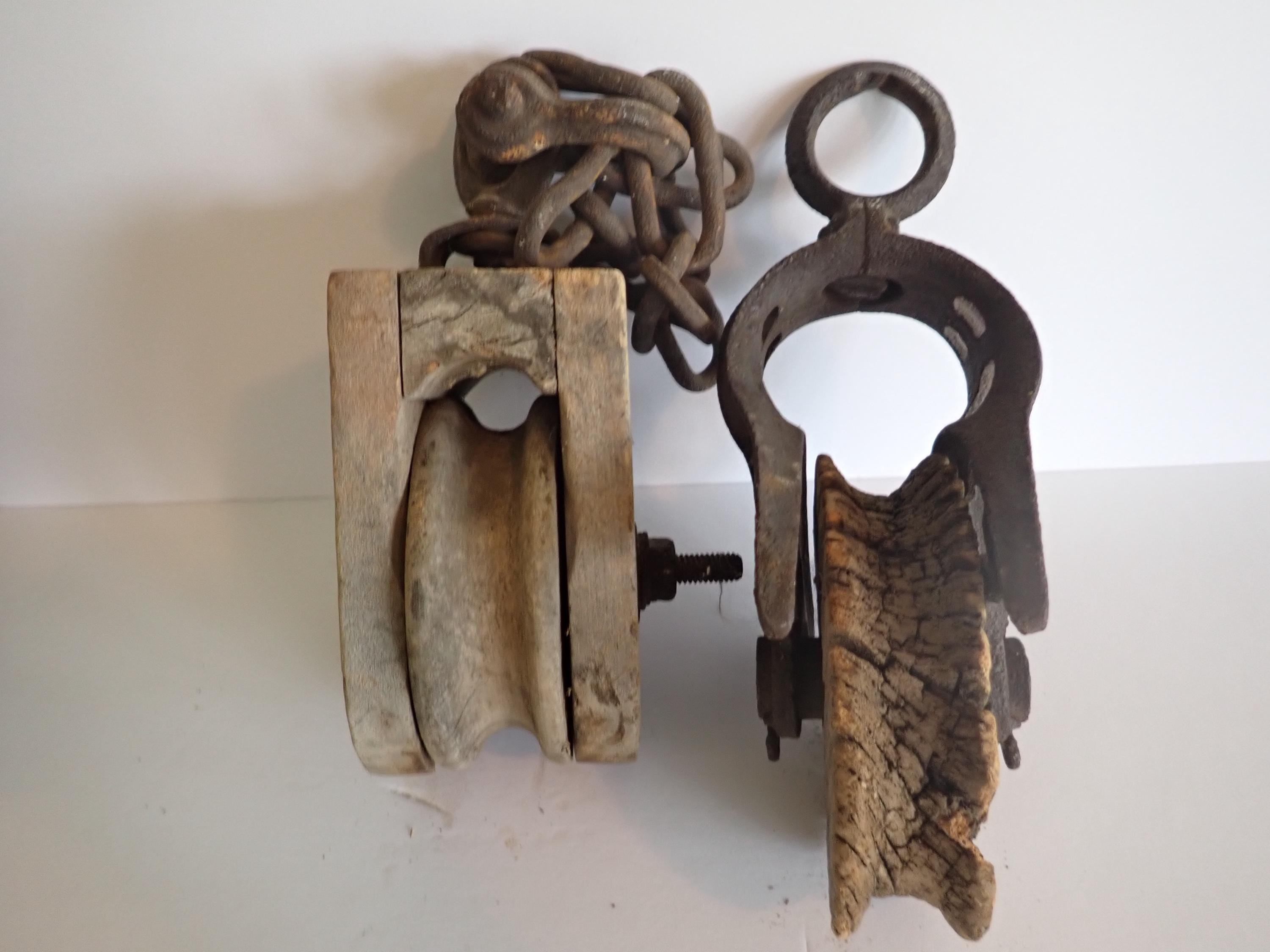 2 Vintage Farmhouse Wood Barn Pulleys, Farm Barn Pulleys, Barn Pulleys ...