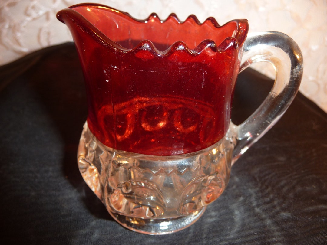 Indiana Glass, Kings Crown, Thumbprint Pattern, Ruby Red Creamer ...