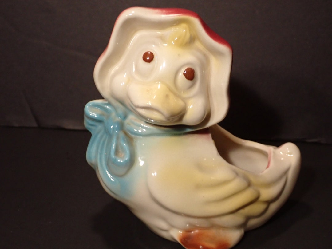 Vintage Shawnee Duck Planter, Red Bonnet, Mother Duck - Etsy