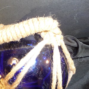 Vintage Japanese Glass Float in Rope Netting, Cobalt Blue Glass Ball ...