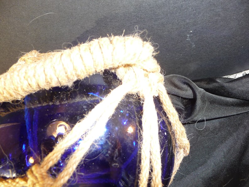 Vintage Japanese Glass Float in Rope Netting, Cobalt Blue Glass Ball ...